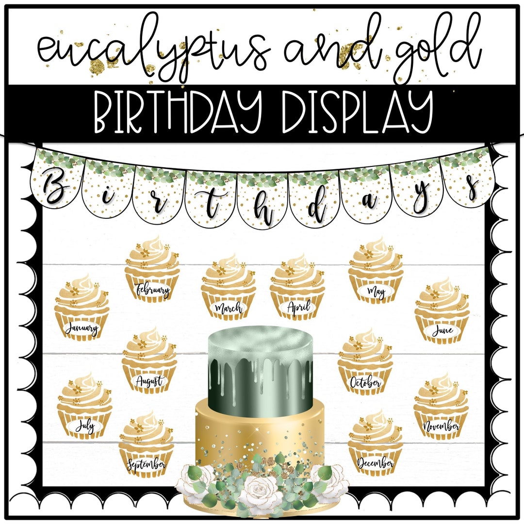 Eucalyptus and Gold Birthday Display Bulletin Board - Etsy