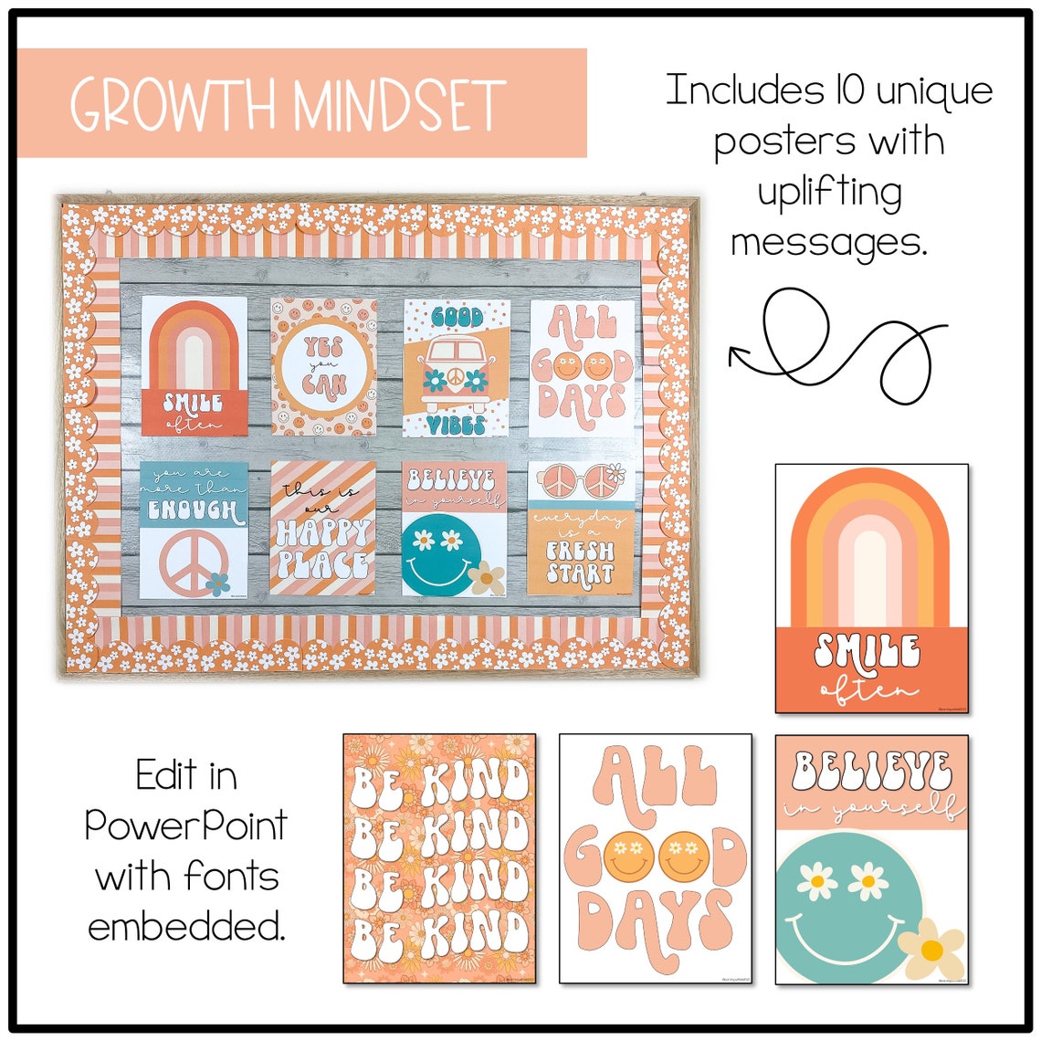 Boho Retro Classroom Decor Bundle Editable 70's - Etsy Canada