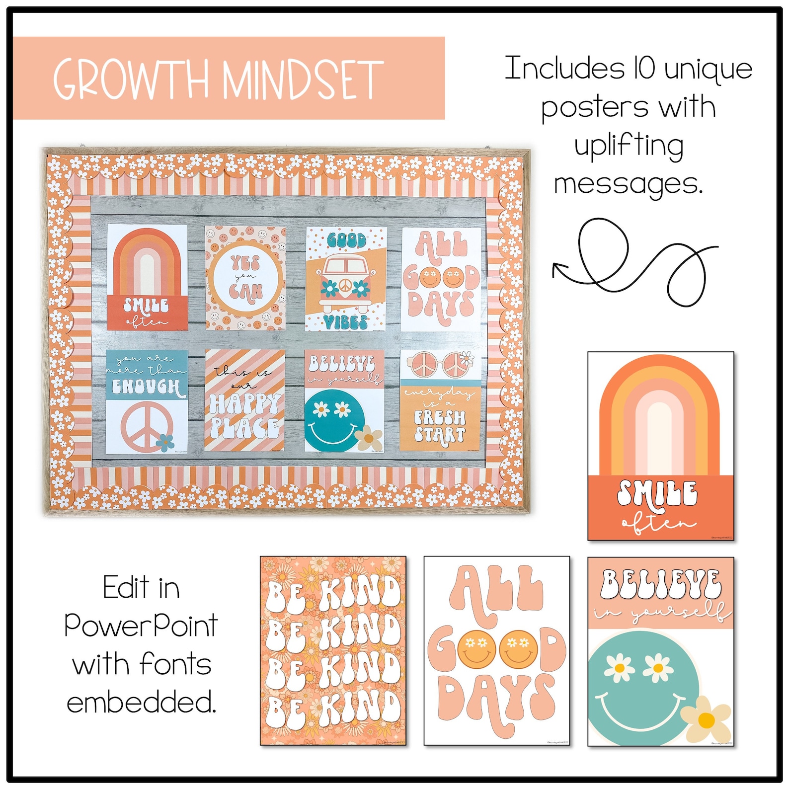 Boho Retro Classroom Decor Bundle Editable 70's - Etsy