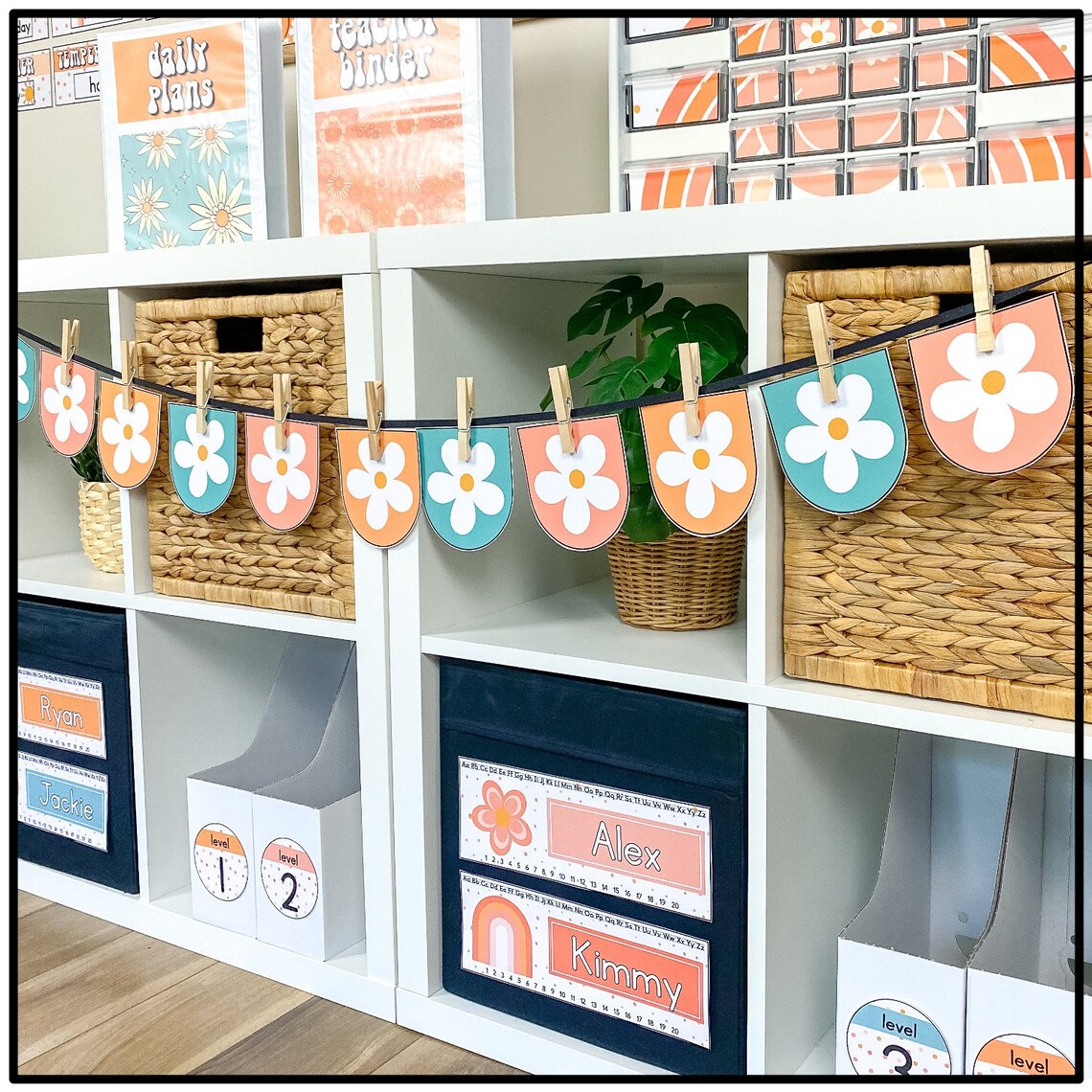 Boho Retro Banner Bunting Bulletin Board Daisy Classroom - Etsy