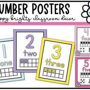 Happy Brights Number Posters Retro Classroom Decor Bright - Etsy