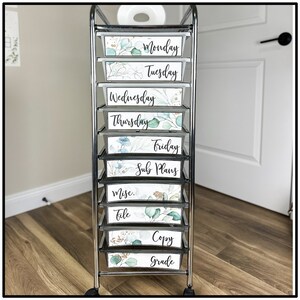 Eucalyptus and Gold 10 and 12 Drawer Rolling Cart Labels | Teacher Cart ...