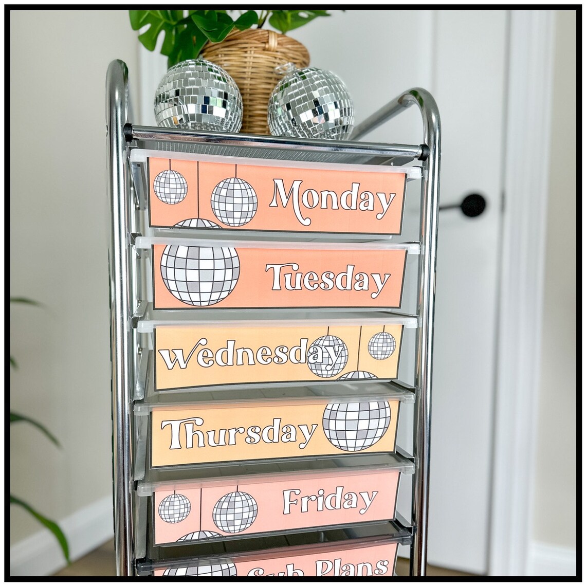 Retro 10 Drawer Rolling Cart Label, Retro Cart Labels, Groovy Classroom ...