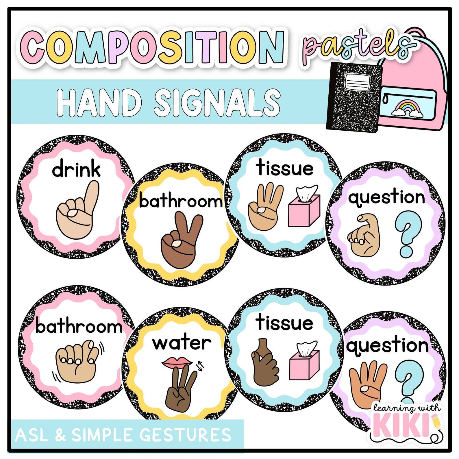 Hand Signals Posters | Composition Notebook Classroom Decor | Editable ...