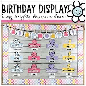 Happy Brights Birthday Display, Bulletin Board, Editable, Bright ...
