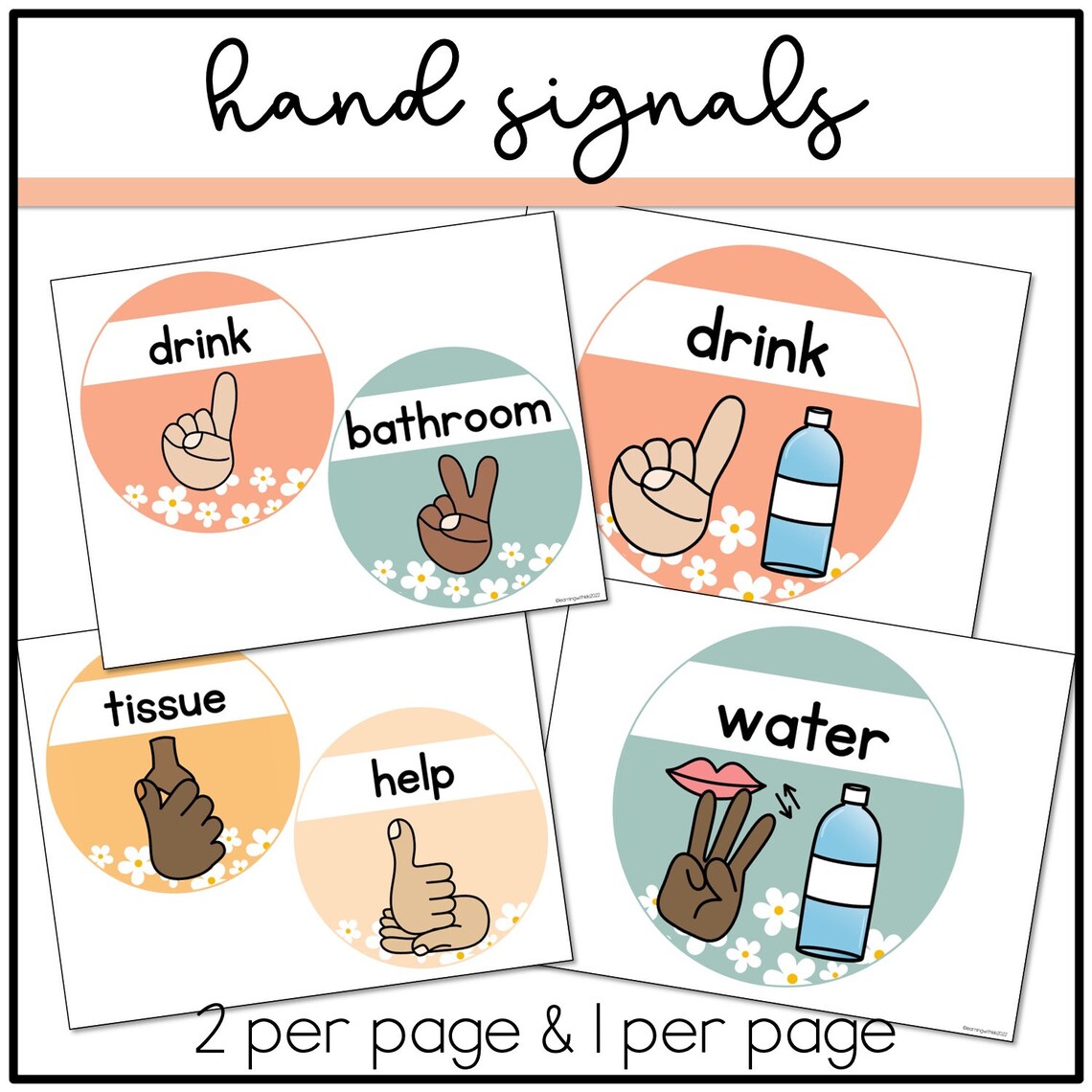 Boho Retro Classroom Hand Signals | Daisy Classroom Decor - Etsy