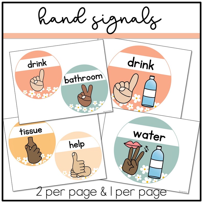 Boho Retro Classroom Hand Signals Daisy Classroom Decor - Etsy