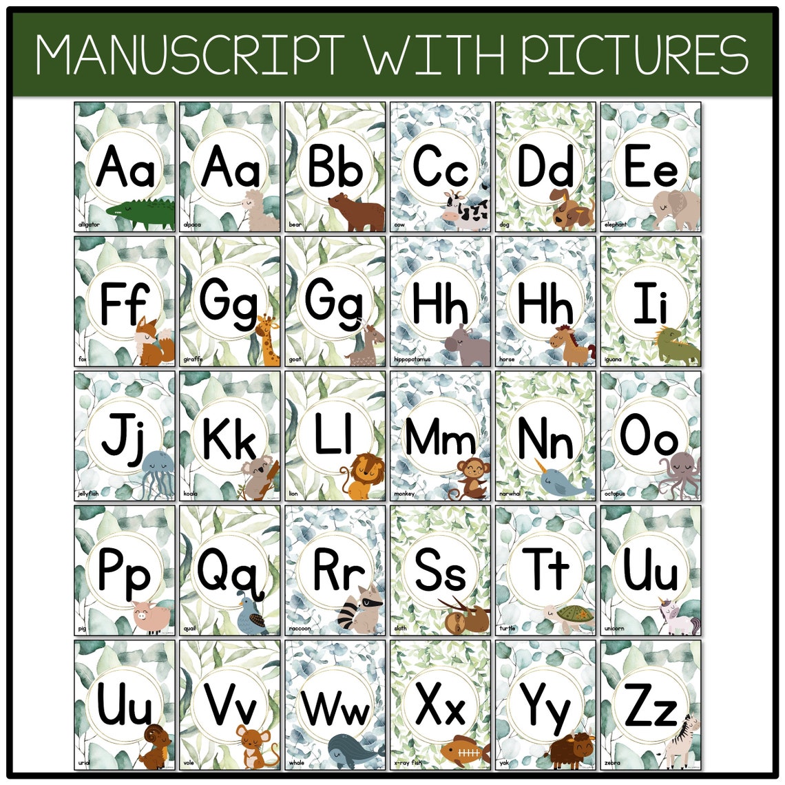 Eucalyptus and Gold Alphabet Posters | Botanical Classroom Decor ...