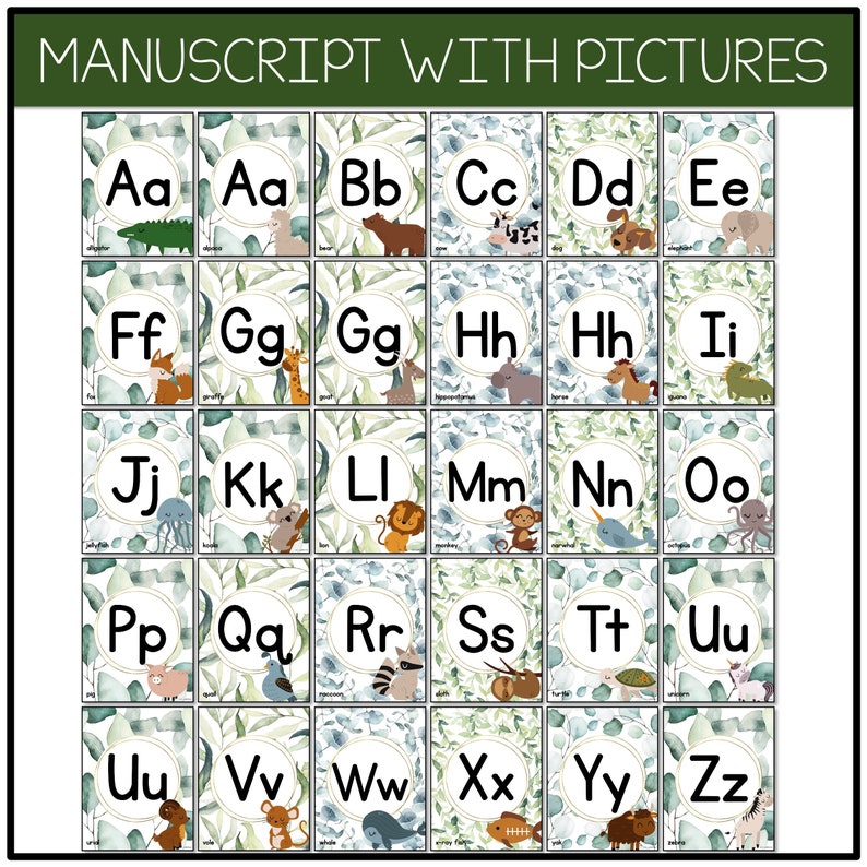 Eucalyptus and Gold Alphabet Posters Botanical Classroom | Etsy