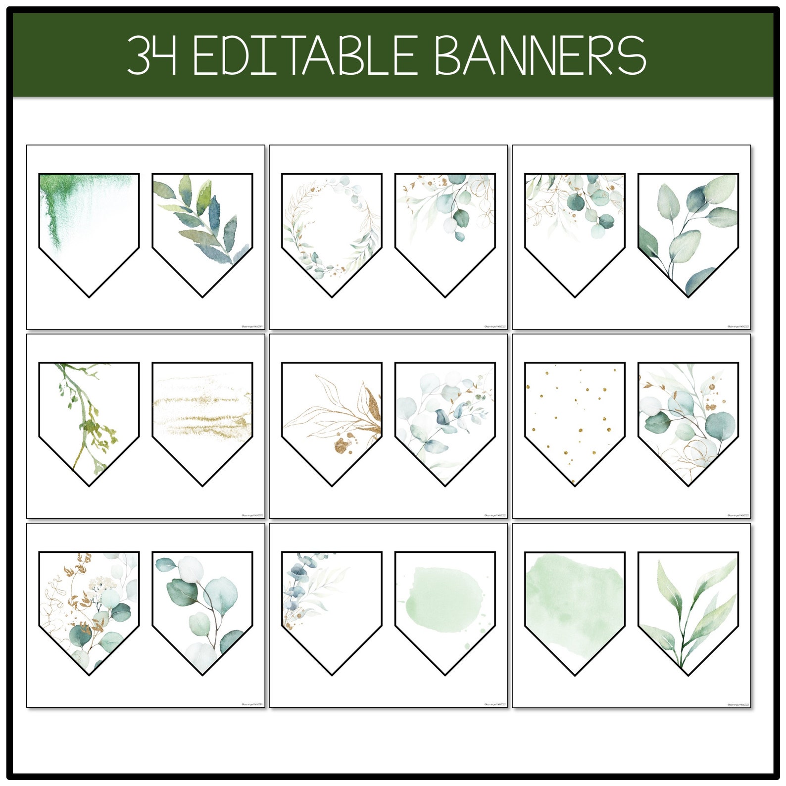 Eucalyptus and Gold Banner | Bunting | Bulletin Board | Botanical ...