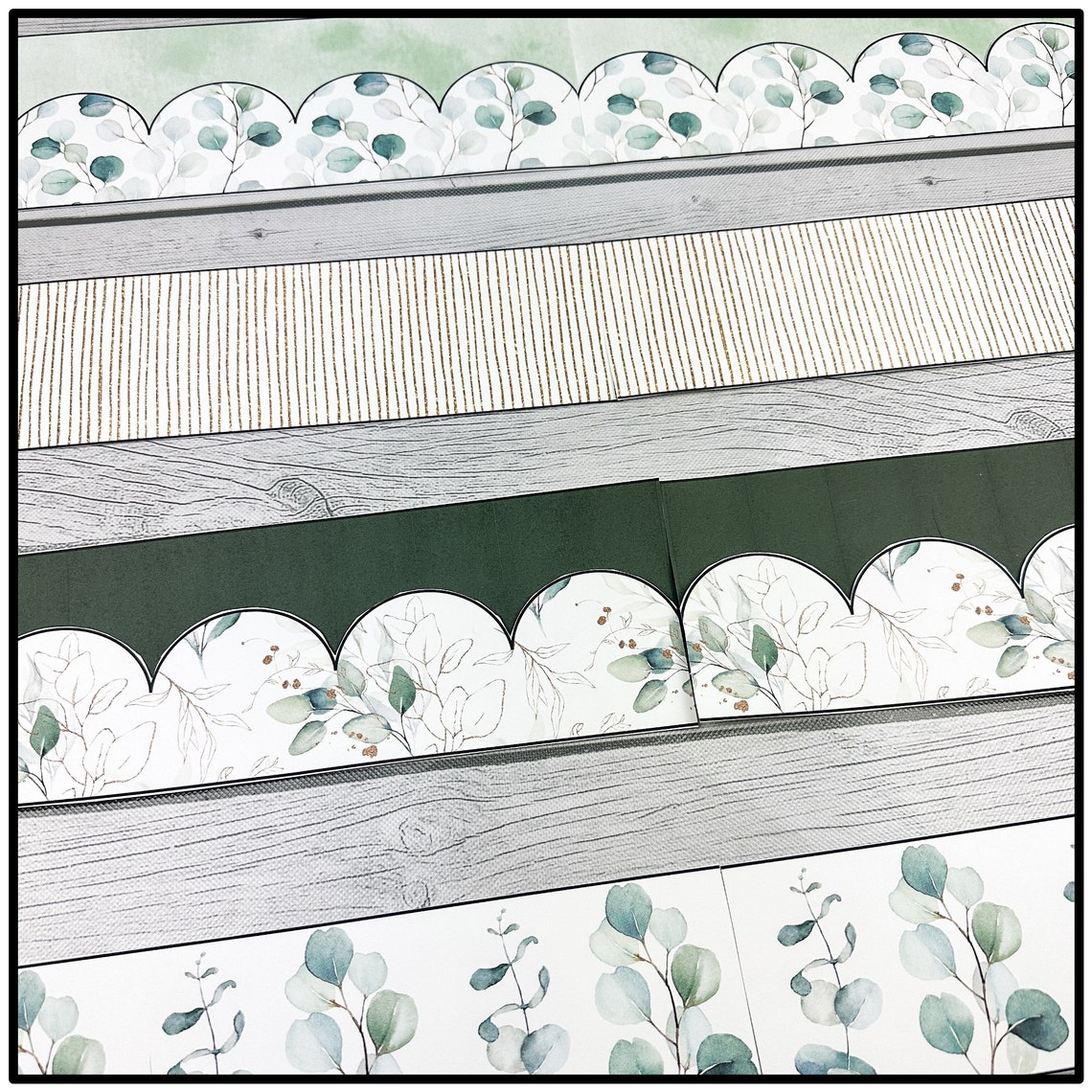 Eucalyptus and Gold Bulletin Board Borders | Botanical | Greenery ...