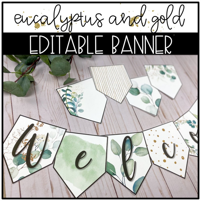 Eucalyptus and Gold Banner | Bunting | Bulletin Board | Botanical ...