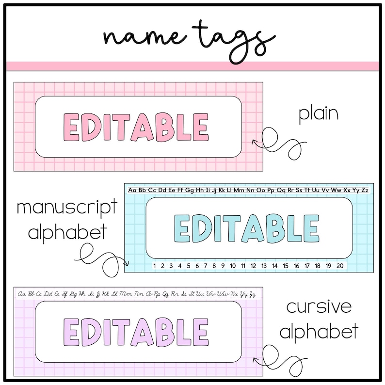 Pastel Dreams Name Tags and Labels | Editable - Etsy