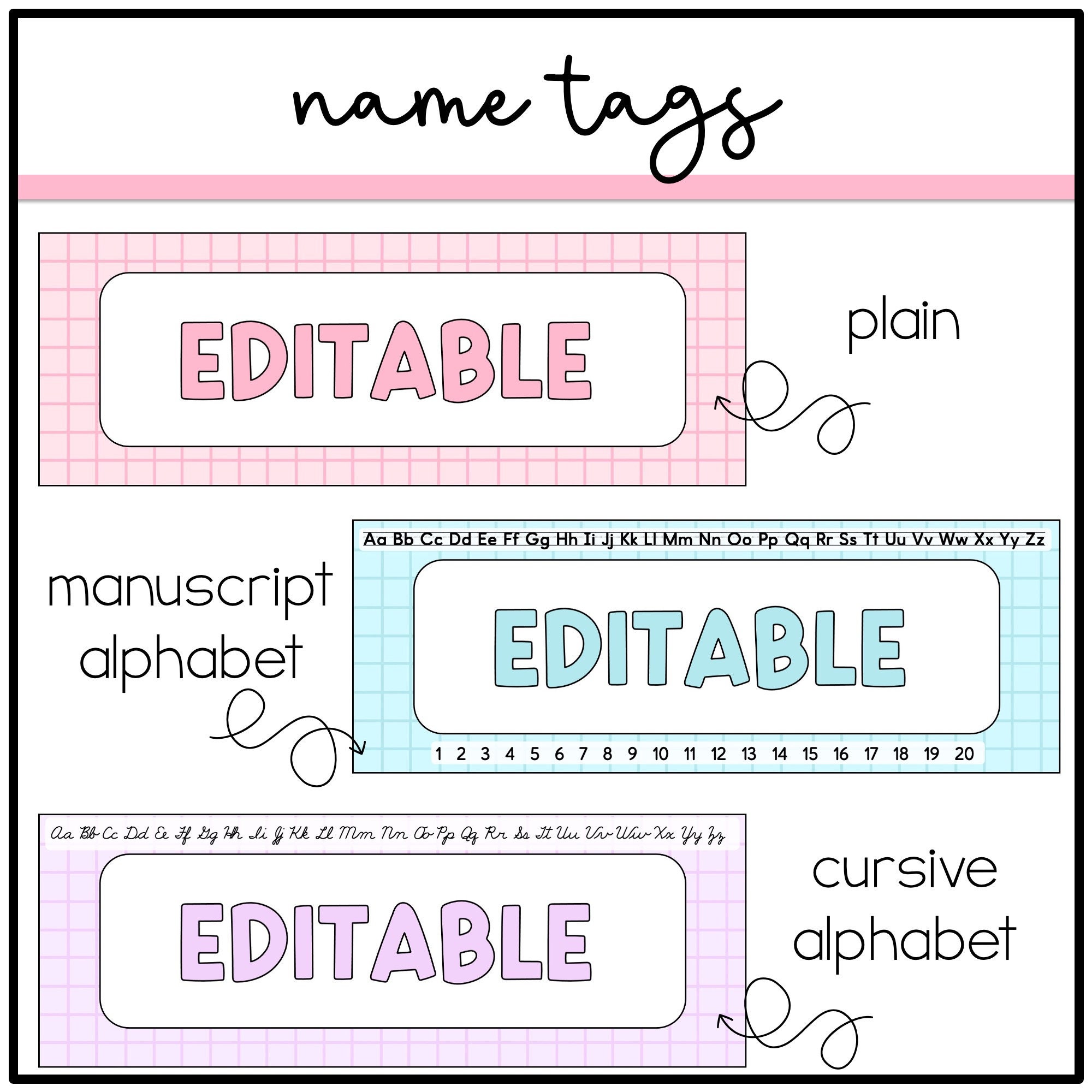 Pastel Dreams Name Tags and Labels | Editable - Etsy