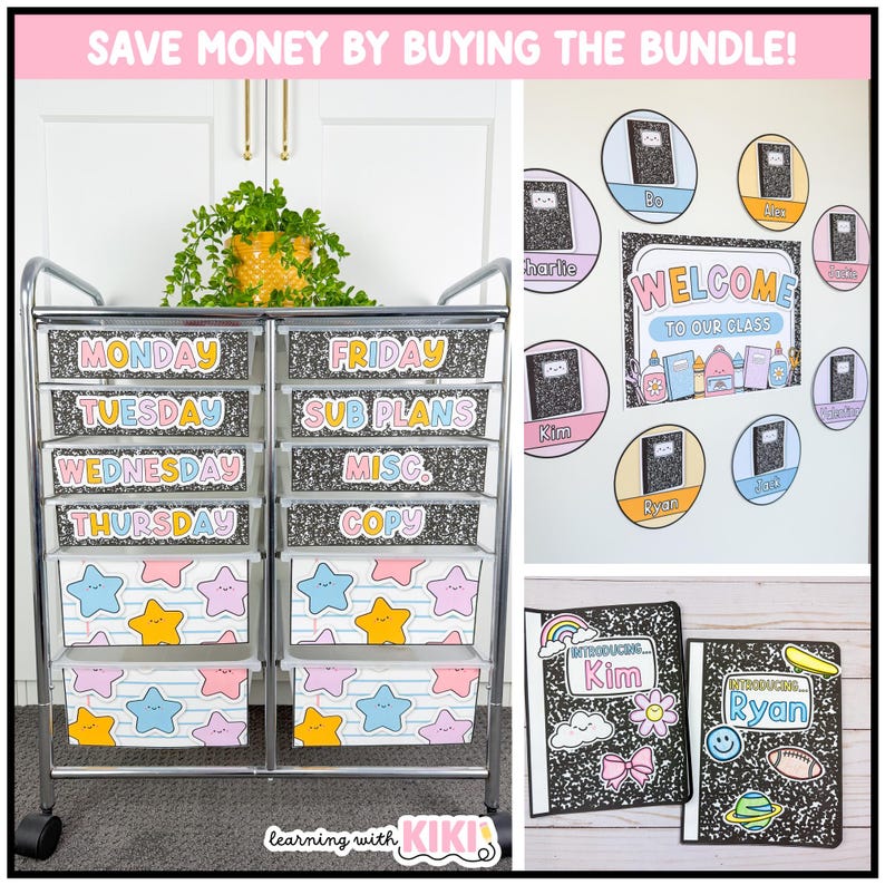 Composition Notebook Classroom Decor Bundle | Editable | Theme | Pastel ...