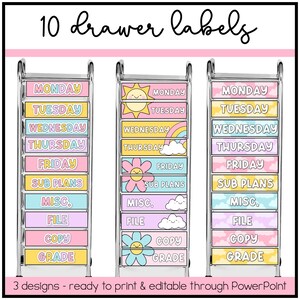 Pastel 10 and 12 Drawer Rolling Cart Labels | Teacher Cart | Classroom ...