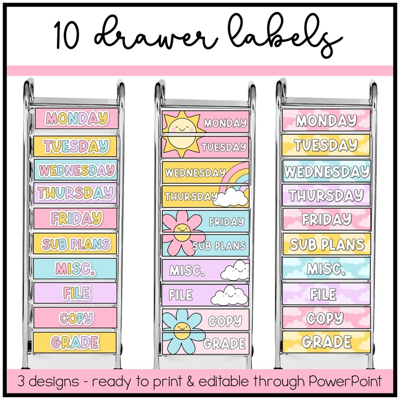 Pastel 10 and 12 Drawer Rolling Cart Labels | Teacher Cart | Classroom ...