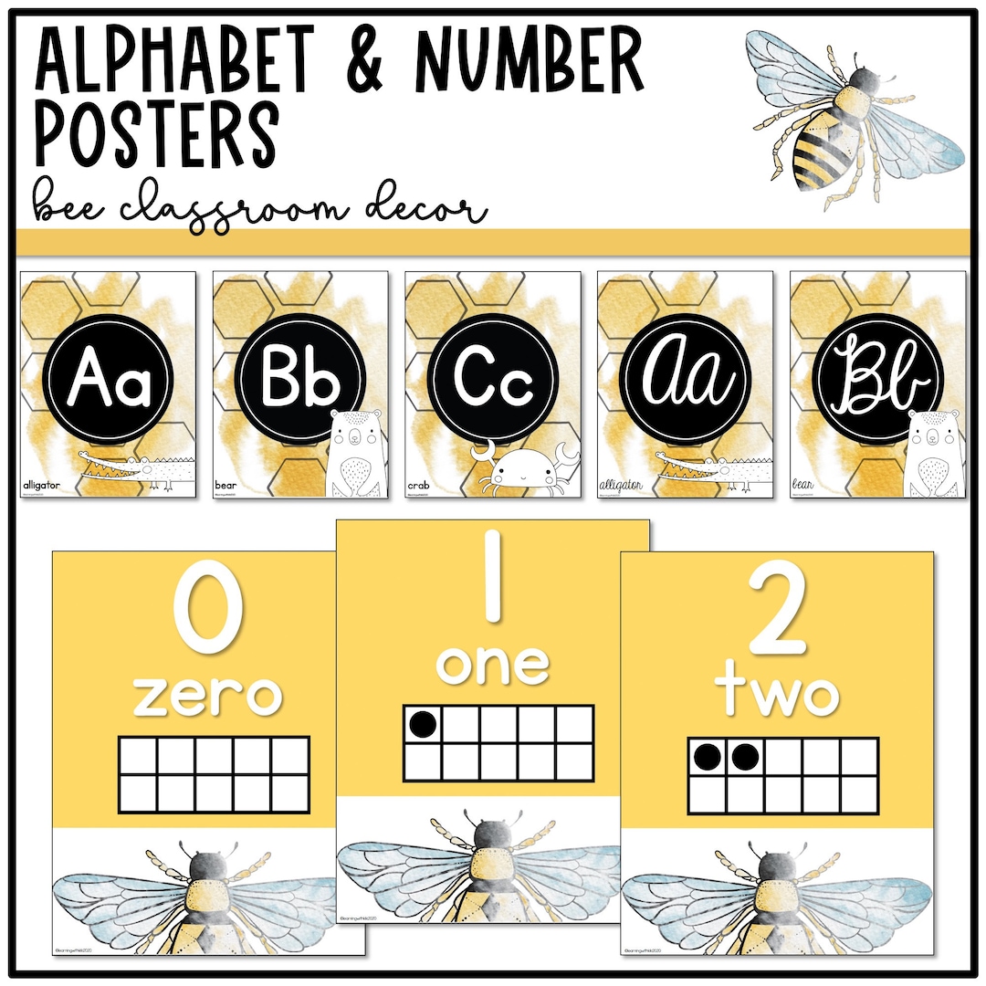 Bee Classroom Decor | Alphabet Posters | Number Posters | Word Wall - Etsy
