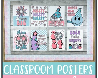New Year Bulletin Board Kit Classroom Decor Retro 2024 - Etsy