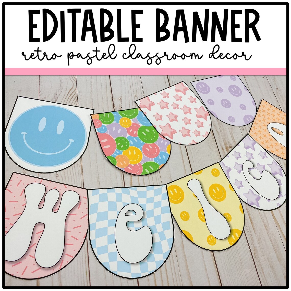 Retro Pastel Banner Bunting Bulletin Board Smile - Etsy