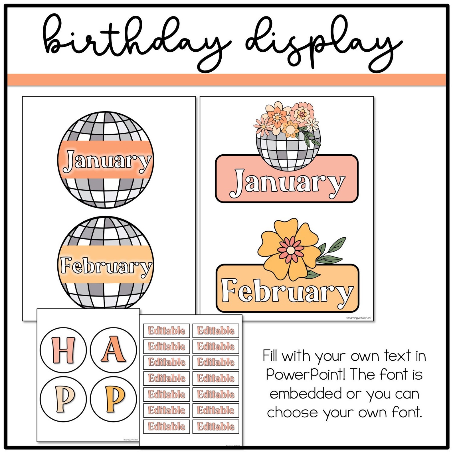 Disco Floral Birthday Display, Bulletin Board, Editable, Retro Groovy ...