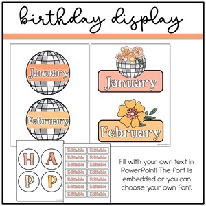 Disco Floral Birthday Display, Bulletin Board, Editable, Retro Groovy ...