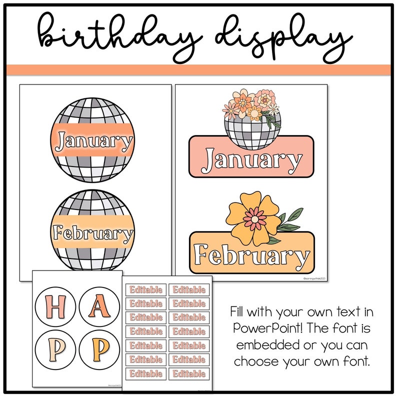 Disco Floral Birthday Display, Bulletin Board, Editable, Retro Groovy ...