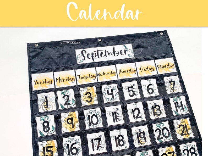 Bee Classroom Decor Calendar Pocket Chart Editable - Etsy