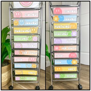 Retro Pastel 10 Drawer Rolling Cart Labels | Teacher Cart - Etsy