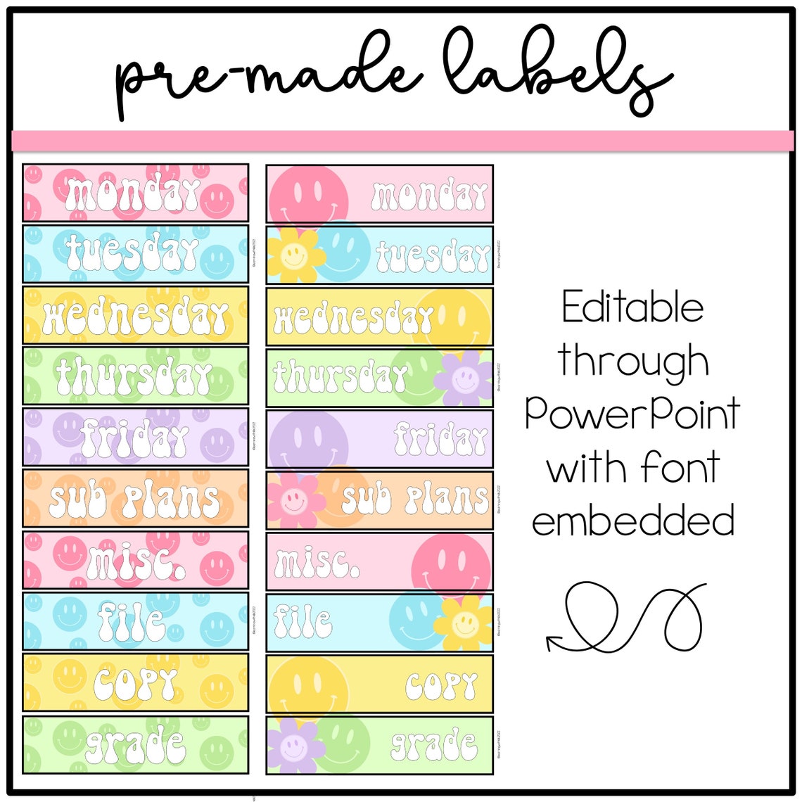 Retro Pastel 10 Drawer Rolling Cart Labels Teacher Cart - Etsy