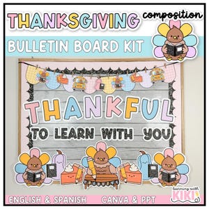 Thanksiving Bulletin Board Kit | Composition Notebook Decor | Bilingual ...