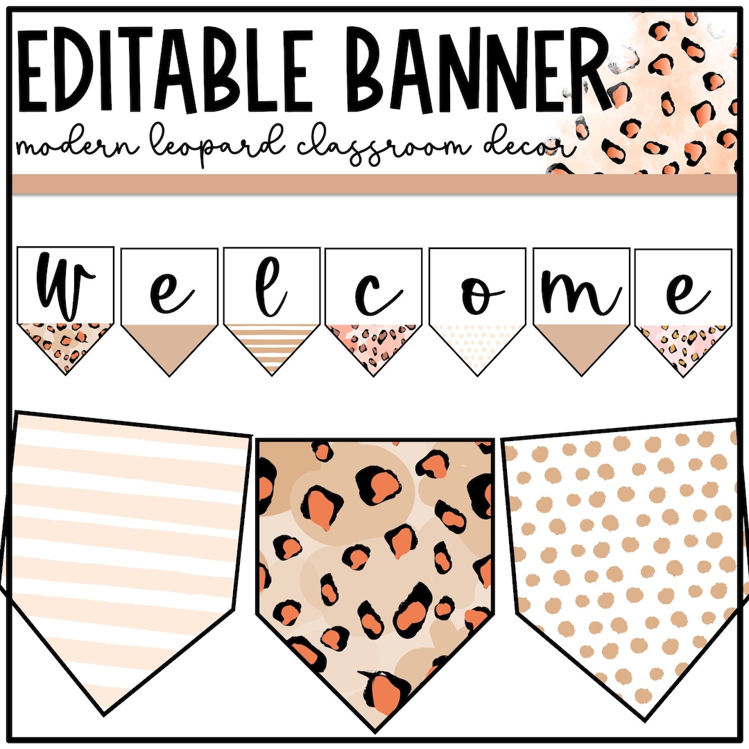 Modern Leopard Banner, Bunting, Bulletin Board, Cheetah Classroom Decor ...