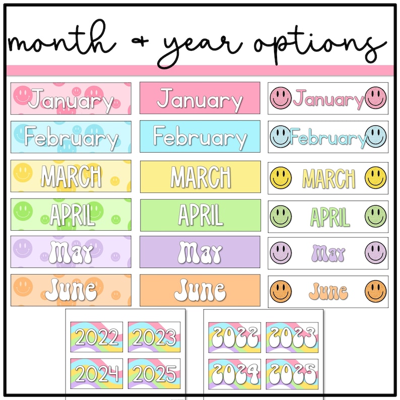 Retro Pastel Calendar Pocket Chart Happy Classroom Decor - Etsy
