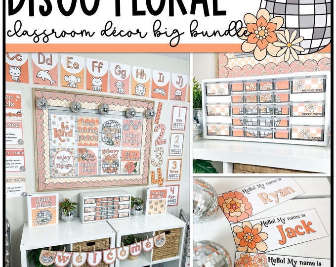 Disco Floral Birthday Display, Bulletin Board, Editable, Retro Groovy ...