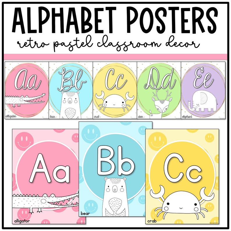 Retro Pastel Alphabet Posters Classroom Decor - Etsy