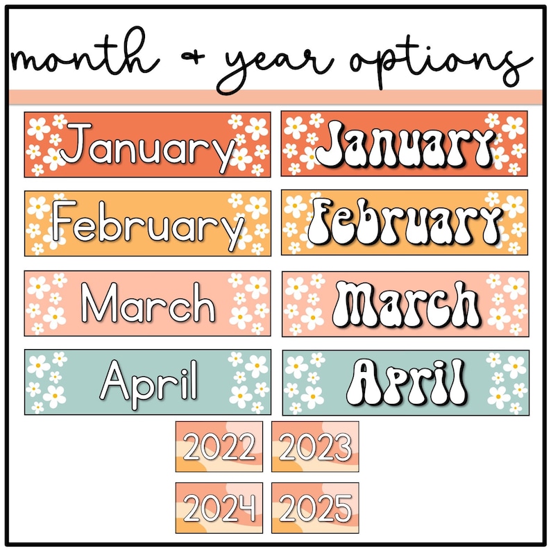 Boho Retro Calendar Pocket Chart Daisy Classroom Decor - Etsy