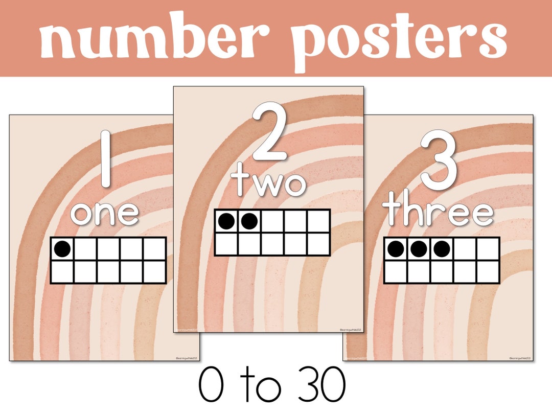 Boho Neutrals Number Posters | Boho Rainbow Classroom Decor - Etsy