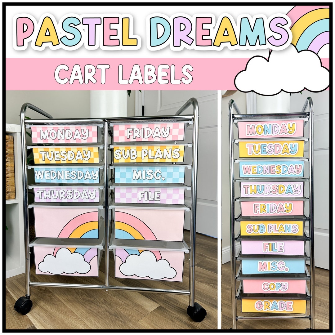 Pastel 10 and 12 Drawer Rolling Cart Labels | Teacher Cart | Classroom ...