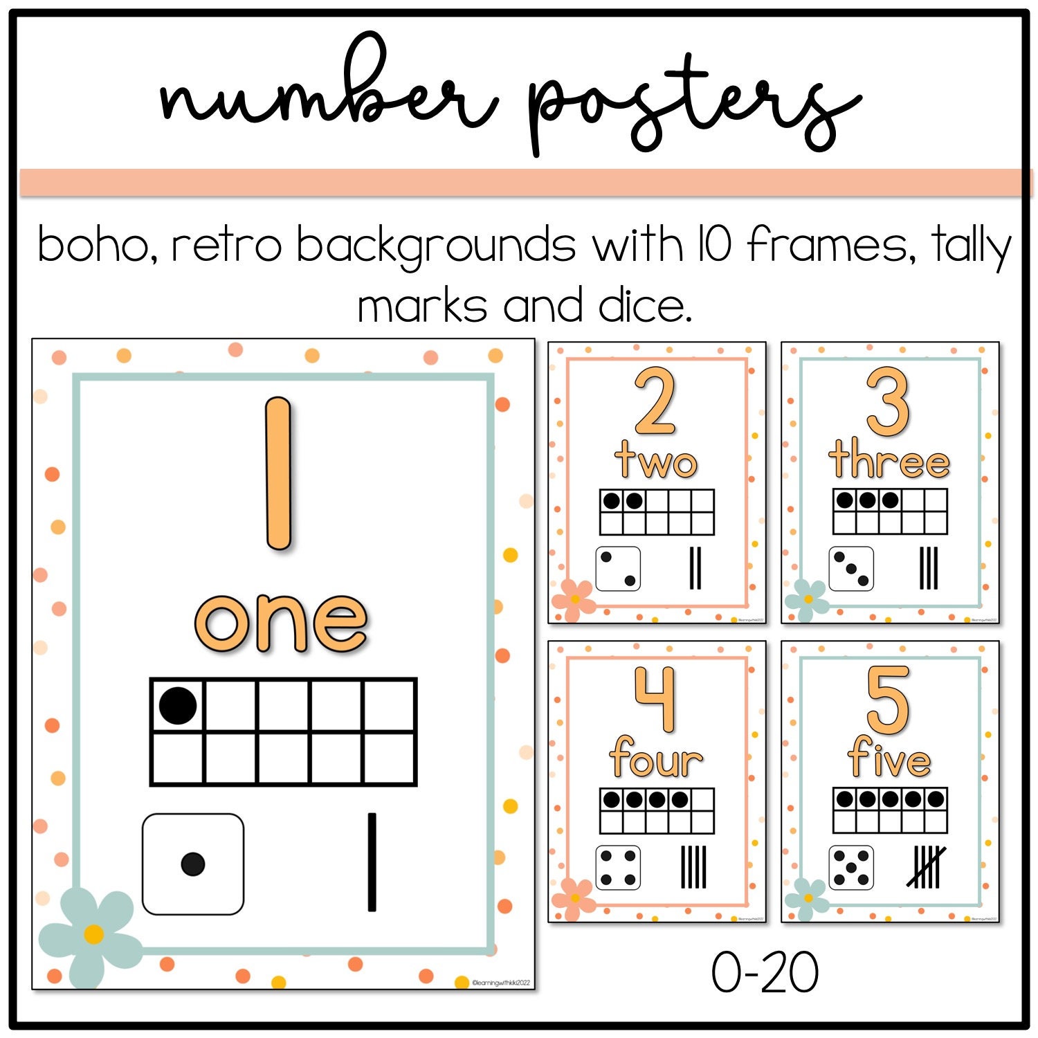 Boho Retro Number Posters, Classroom Decor, Daisy Classroom - Etsy