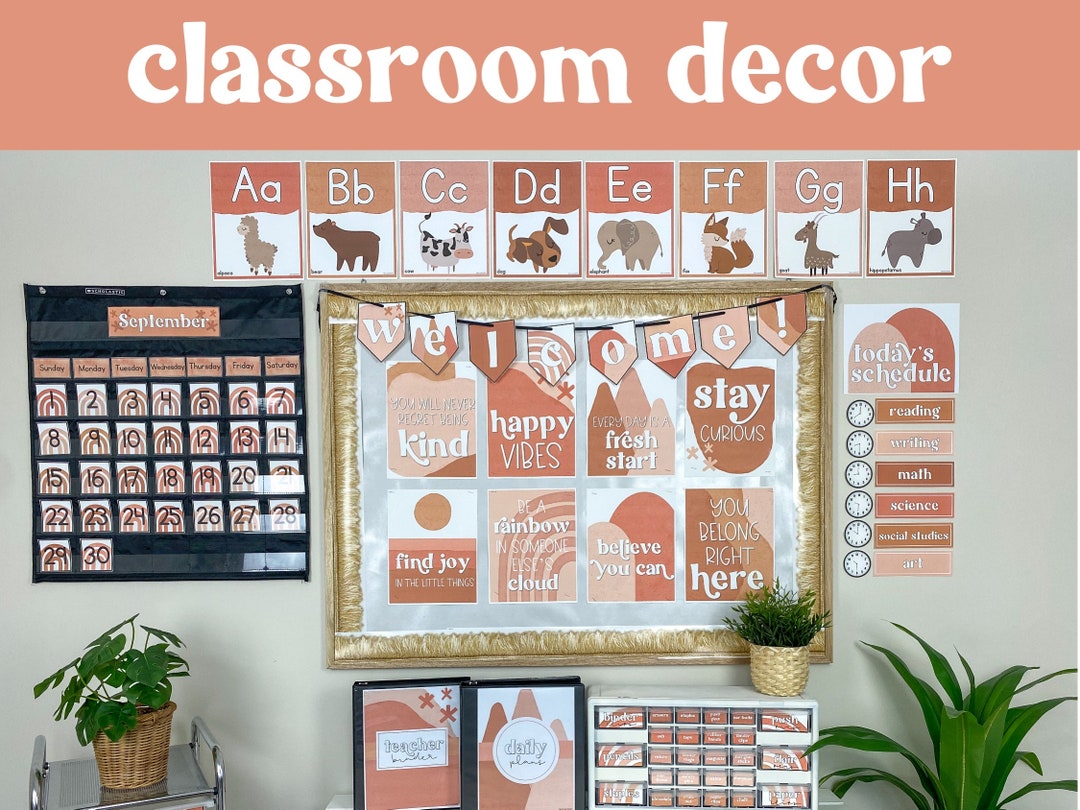 BOHO NEUTRALS Classroom Decor Bundle | Editable | Boho Rainbow - Etsy