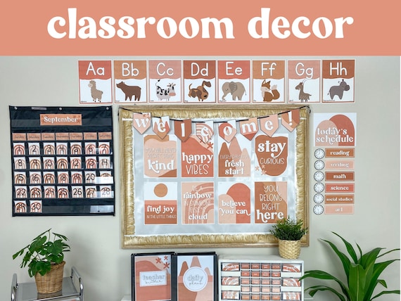BOHO NEUTRALS Classroom Decor Bundle Editable Boho Rainbow - Etsy