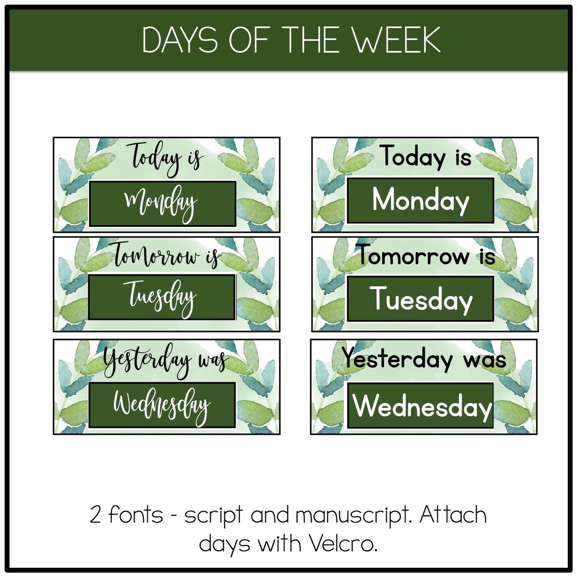 Eucalyptus and Gold Calendar Pocket Chart Botanical - Etsy