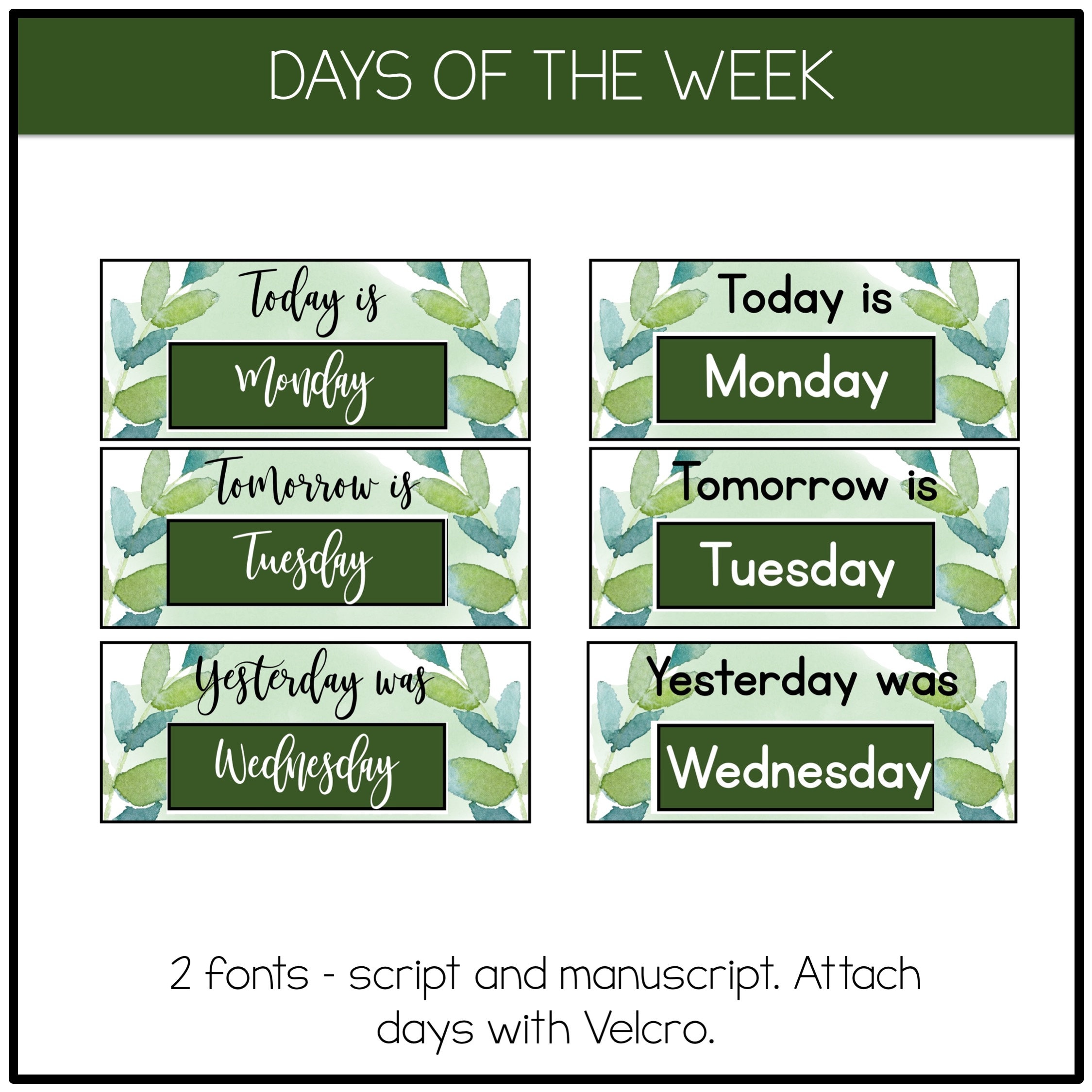 Eucalyptus and Gold Calendar Pocket Chart Botanical - Etsy