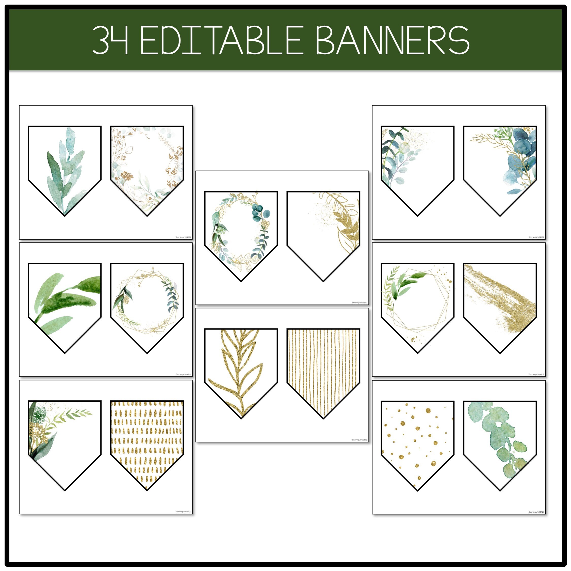 Eucalyptus and Gold Banner | Bunting | Bulletin Board | Botanical ...