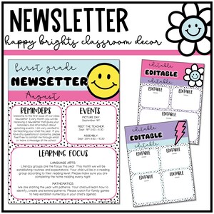 Happy Brights Classroom Newsletter, Template, Bright Classroom Decor - Etsy