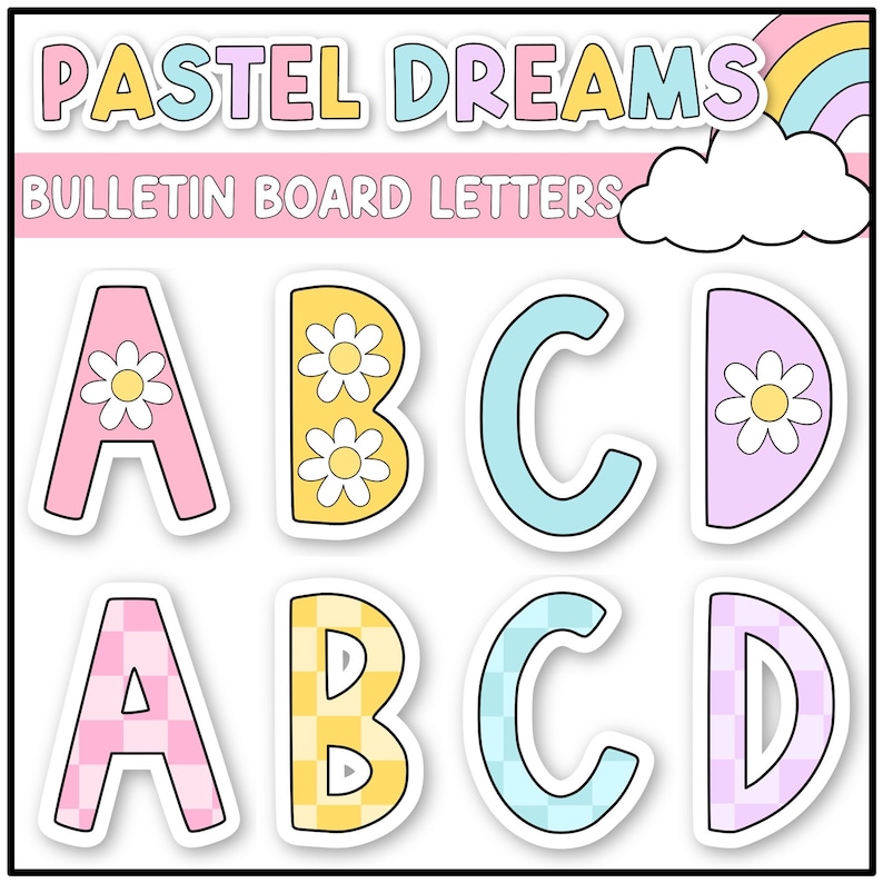 Pastel Bulletin Board Letters | Daisy Letters | Rainbow - Etsy