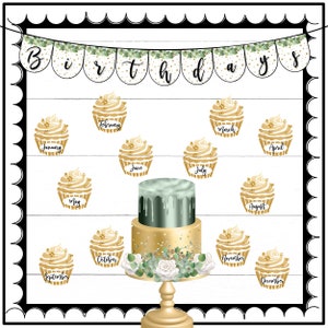 Eucalyptus and Gold Birthday Display | Bulletin Board | Botanical ...