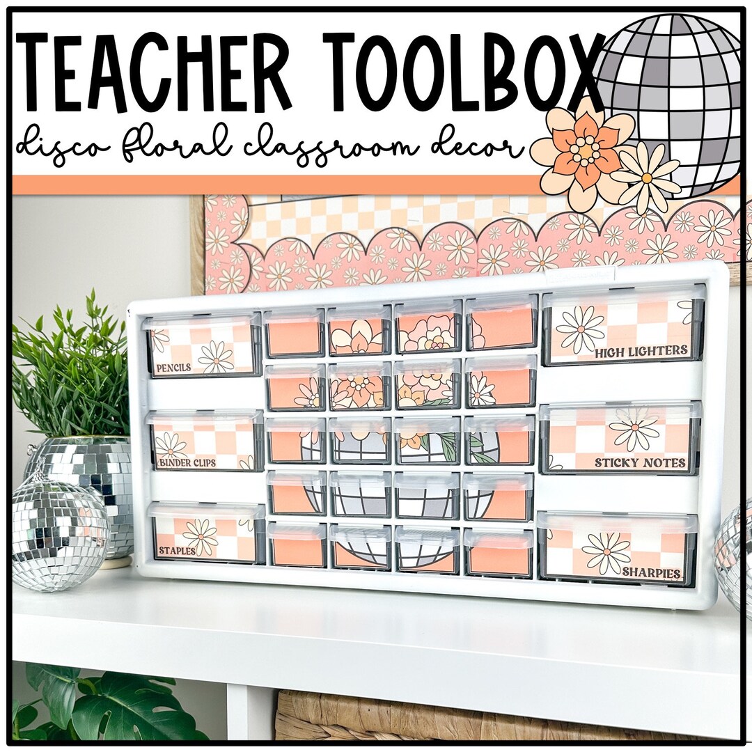 Disco Floral Teacher Toolbox Labels | Retro Classroom Decor - Etsy