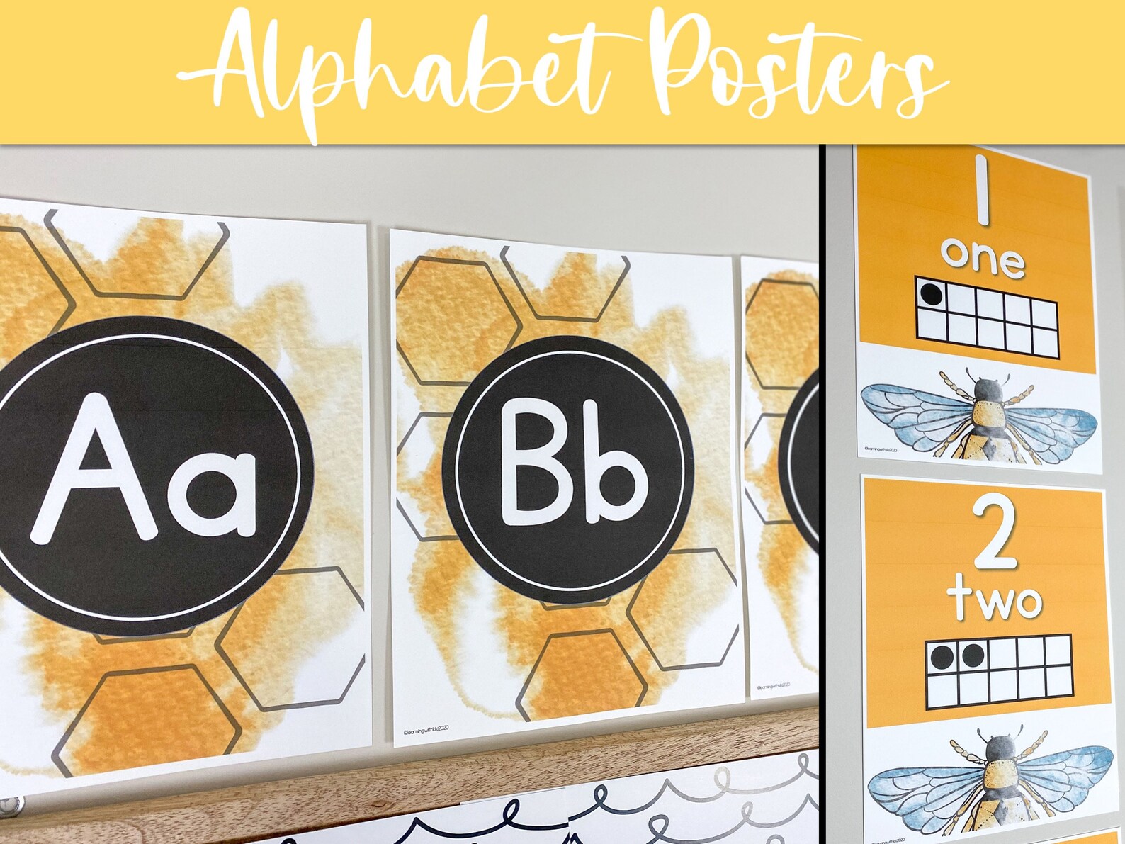 Bee Classroom Decor Alphabet Posters Number Posters Word - Etsy