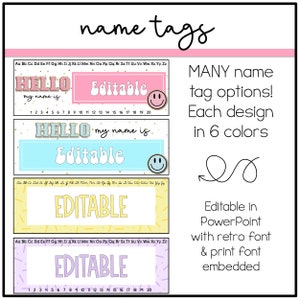 Retro Pastel Name Tags | Classroom Labels | Editable - Etsy